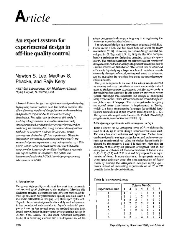 (PDF) An expert system for experimental design in off-line quality control