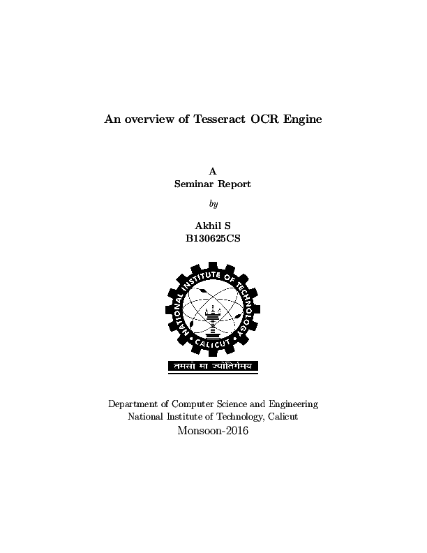 Pdf An Overview Of Tesseract Ocr Engine