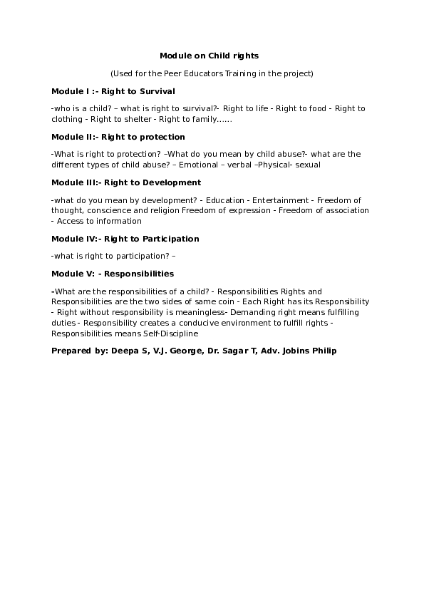 (DOC) Module on Child rights (Used for the Peer Educators Training in ...