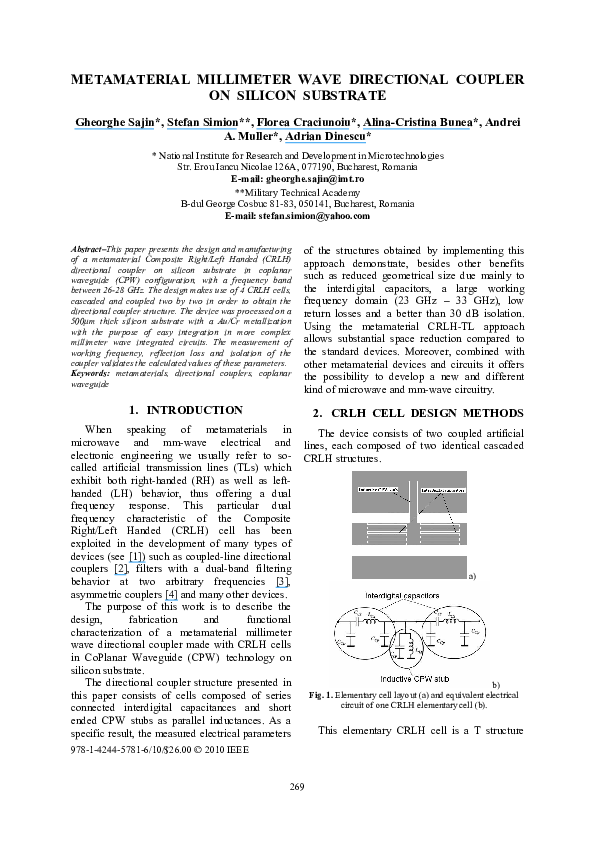 (PDF) Metamaterial millimeter wave directional coupler on silicon substrate