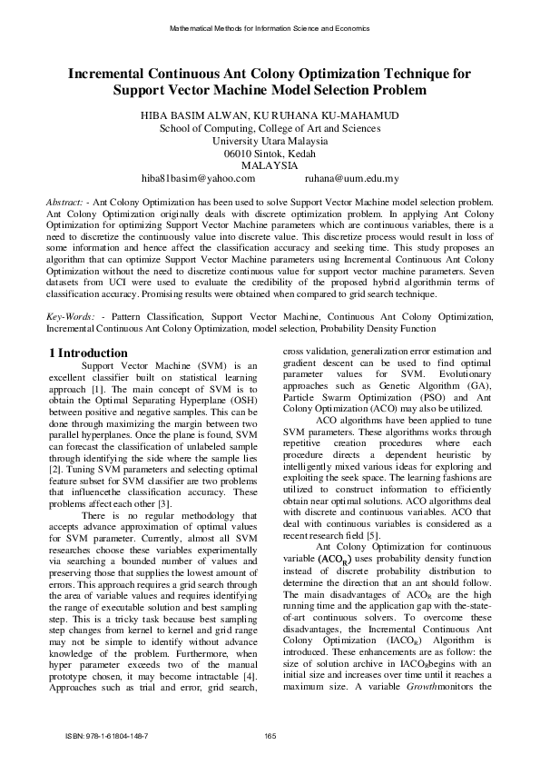 (PDF) Continuous Ant Colony Optimization for SVM