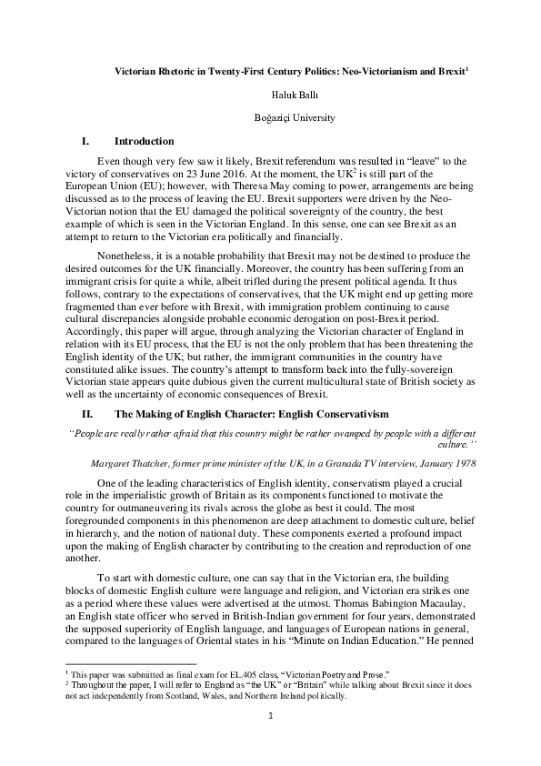 (PDF) Victorian Rhetoric in Twenty-First Century Politics: Neo ...