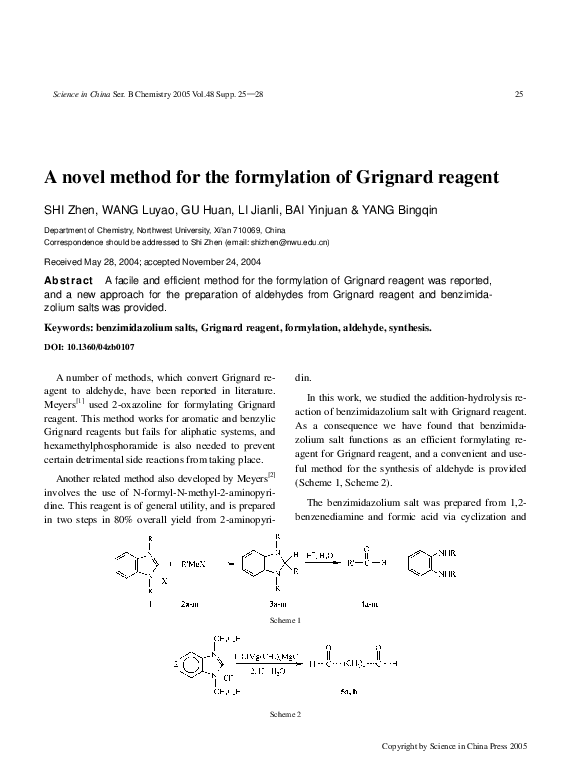 (PDF) A novel method for the formylation of Grignard reagent
