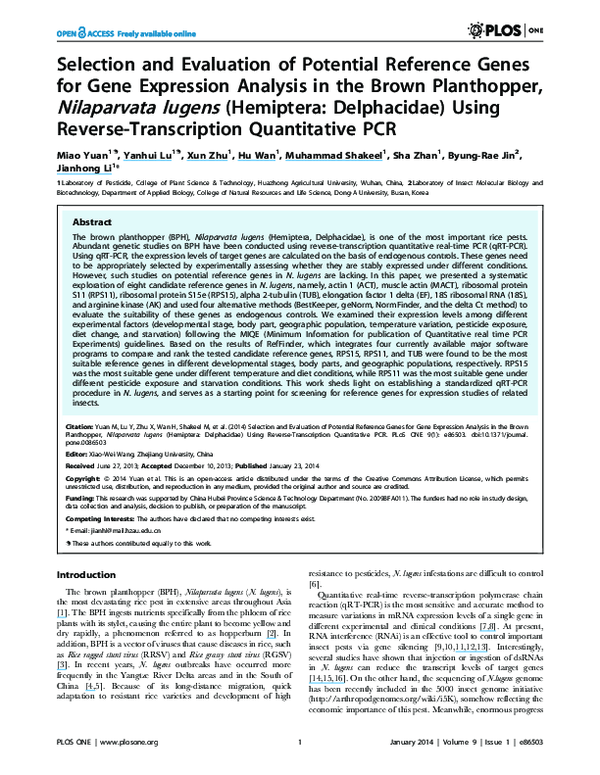 (PDF) Selection and evaluation of potential reference genes for gene expression analysis in the ...