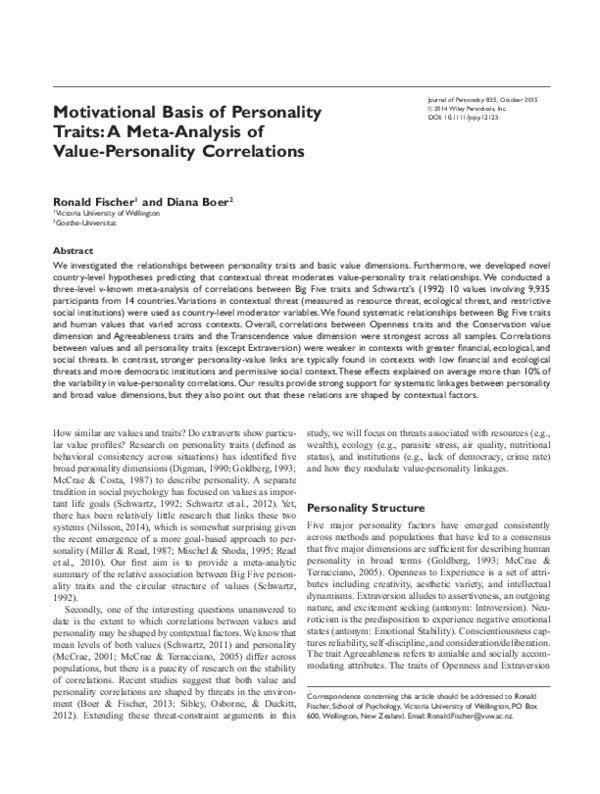 (PDF) Motivational Basis of Personality Traits: A Meta-Analysis of ...