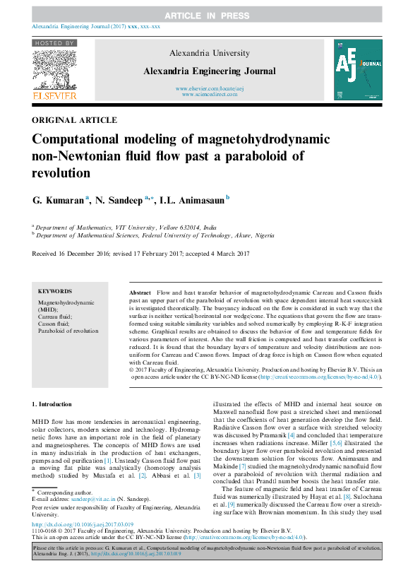(PDF) Computational modeling of magnetohydrodynamic non-Newtonian fluid flow past a paraboloid ...