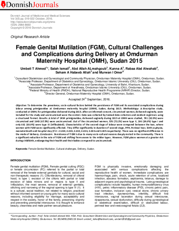 (PDF) Female Genital Mutilation (FGM), Cultural Challenges and ...