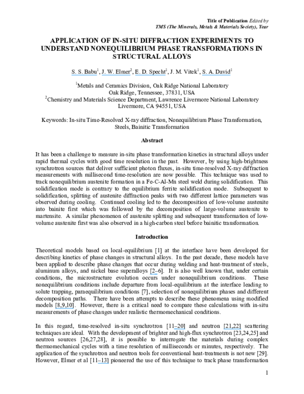 Pdf Application Of In Situ Diffraction Experiments To Understand Nonequilibrium Phase