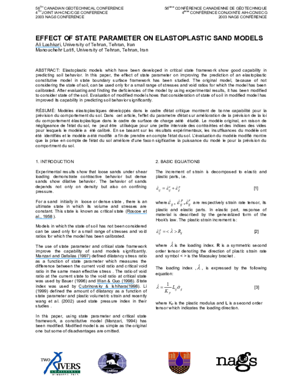 (PDF) Effect of State Parameter on Elastoplastic Sand Models