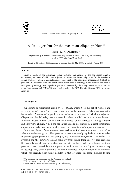 Pdf A Fast Algorithm For The Maximum Clique Problem Jack Nee 5532