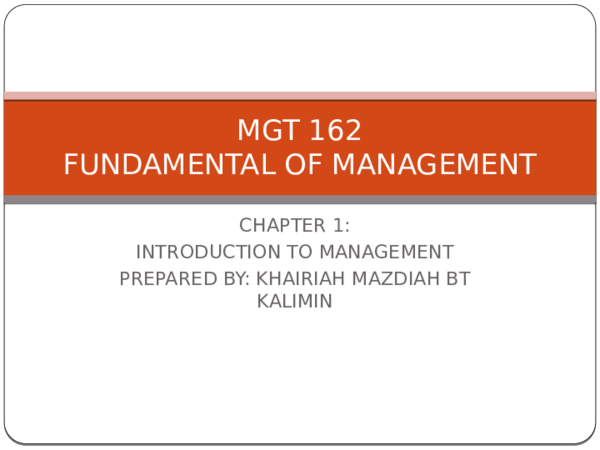 (PPT) Chapter 1 Introduction to Management Copy