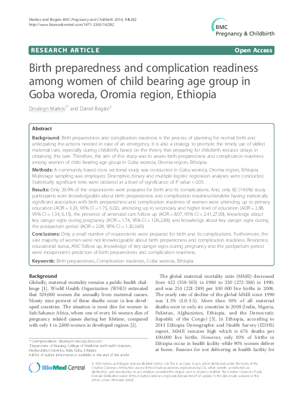 (PDF) Birth Preparedness and Complication Readiness (BPCR ...