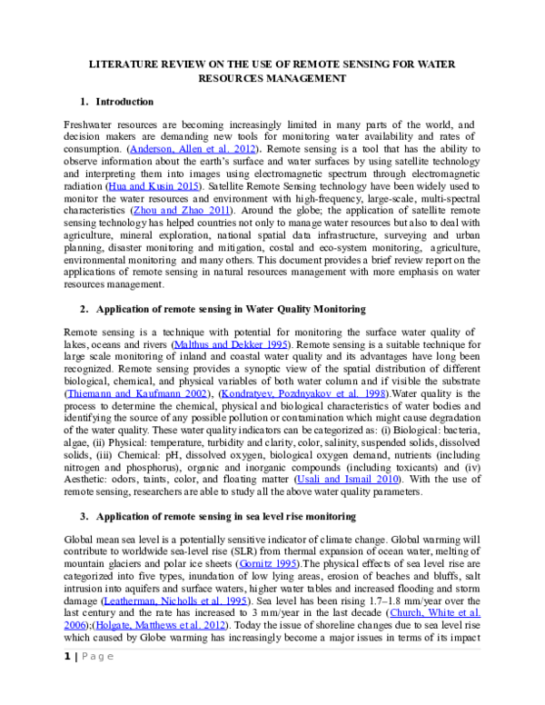 (DOC) LITERATURE REVIEW ON THE USE OF REMOTE SENSING FOR WATER ...