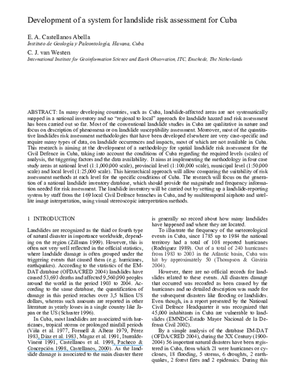 (PDF) Development of a system for landslide risk assessment for Cuba