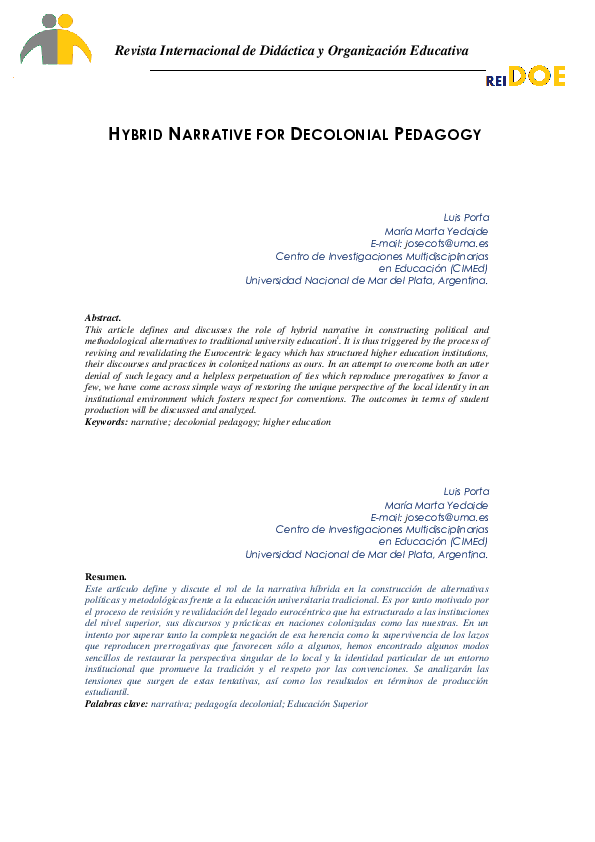 HYBRID NARRATIVE FOR DECOLONIAL PEDAGOGY