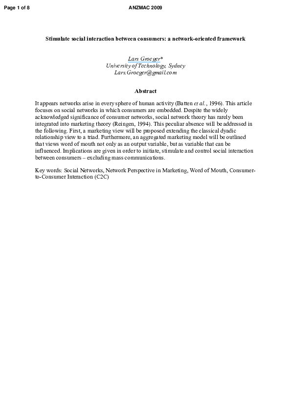 (PDF) Stimulate social interaction between consumers: a network-oriented framework