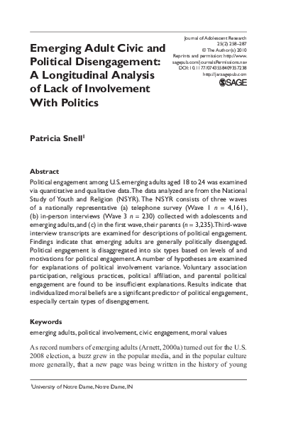 (PDF) Emerging Adult Civic and Political Disengagement: A Longitudinal ...