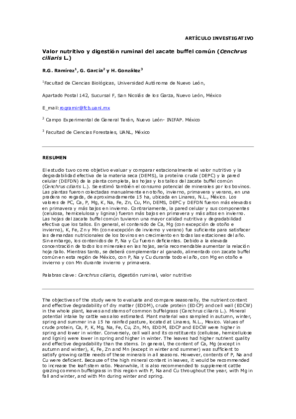 (PDF) Valor nutritivo y digestión ruminal del zacate buffel común ...