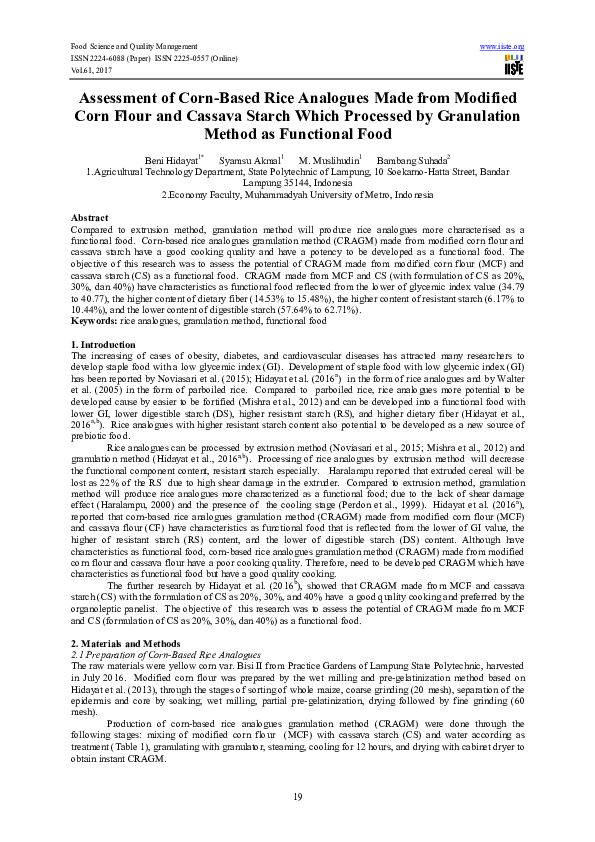 (PDF) Assessment of Corn-Based Rice Analogues Made from Modified Corn ...