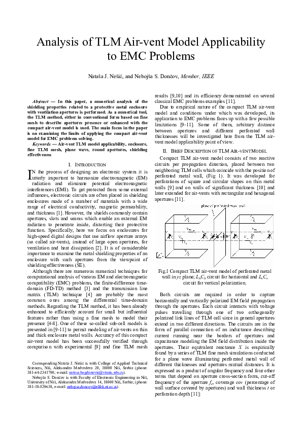 (PDF) Analysis of TLM Air-vent Model Applicability to EMC Problems