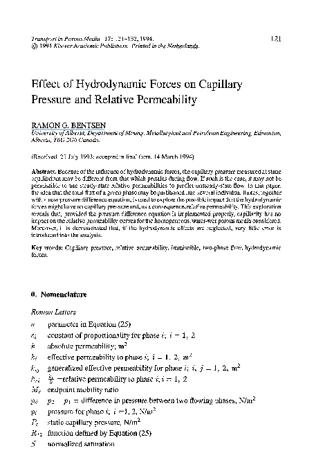 (PDF) Effect of hydrodynamic forces on the pressure-difference equation ...