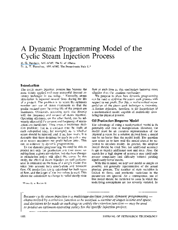 (PDF) A Dynamic Programming Model of the Cyclic Steam Injection Process