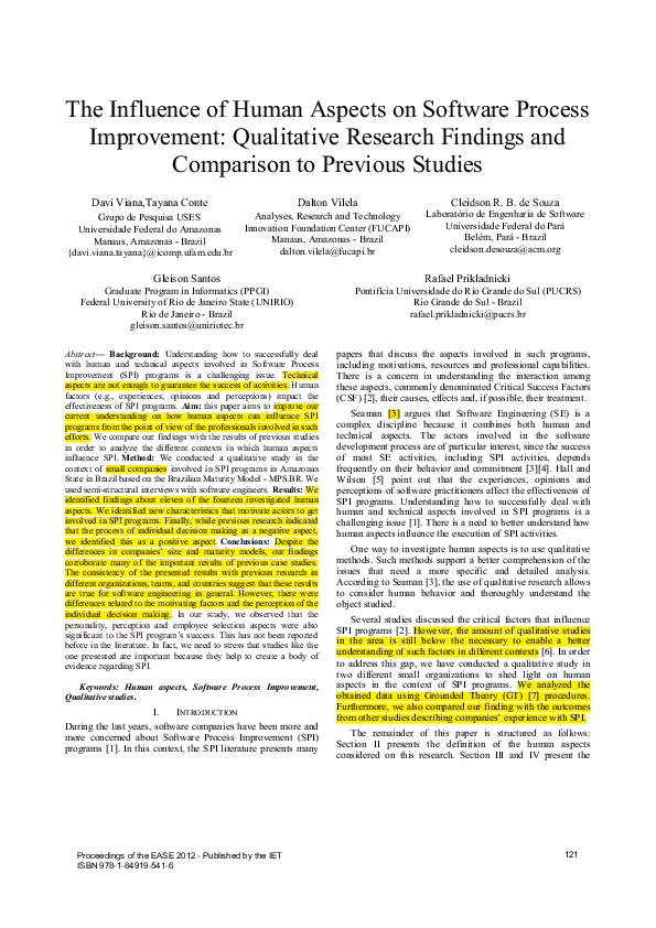 (PDF) The Influence of Human Aspects on Software Process Improvement ...