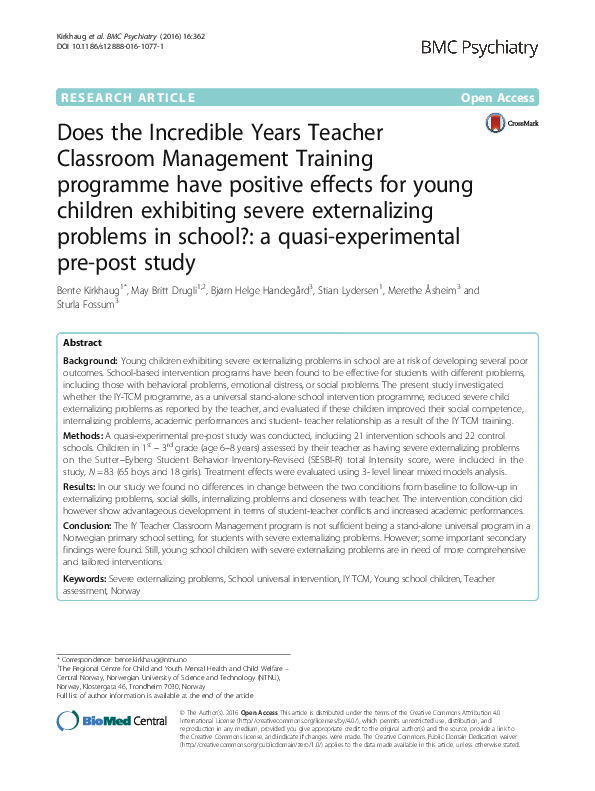 (PDF) Does the Incredible Years Teacher Classroom Management Training ...