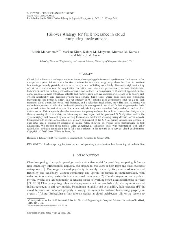 (PDF) Failover strategy for fault tolerance in cloud computing environment
