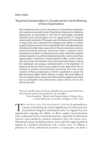 (PDF) Regional Subnationalism in Canada and the Social Meaning of New ...