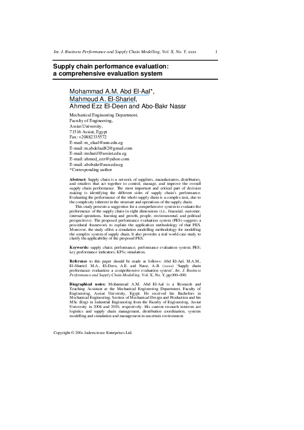 (PDF) Supply Chain Performance Evaluation: A Comprehensive Evaluation System
