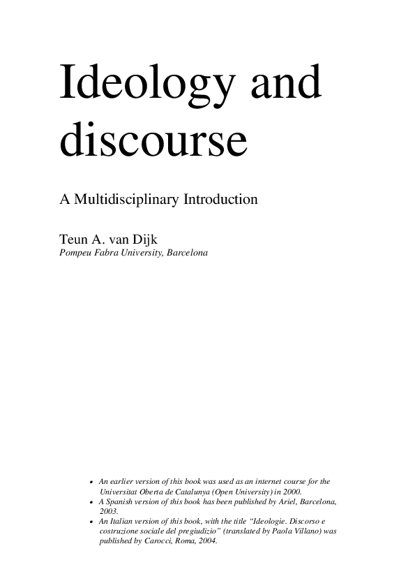 (PDF) Ideology and discourse A Multidisciplinary Introduction