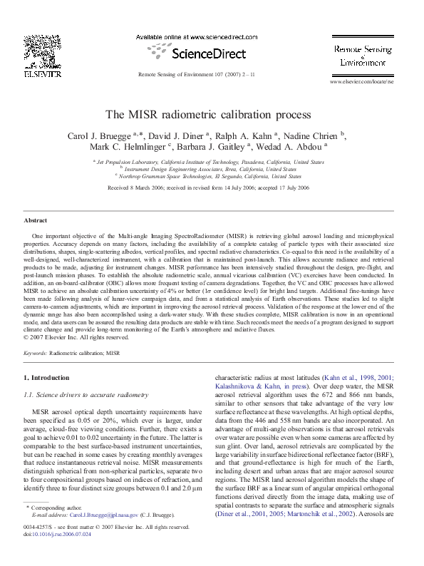 (PDF) The MISR radiometric calibration process