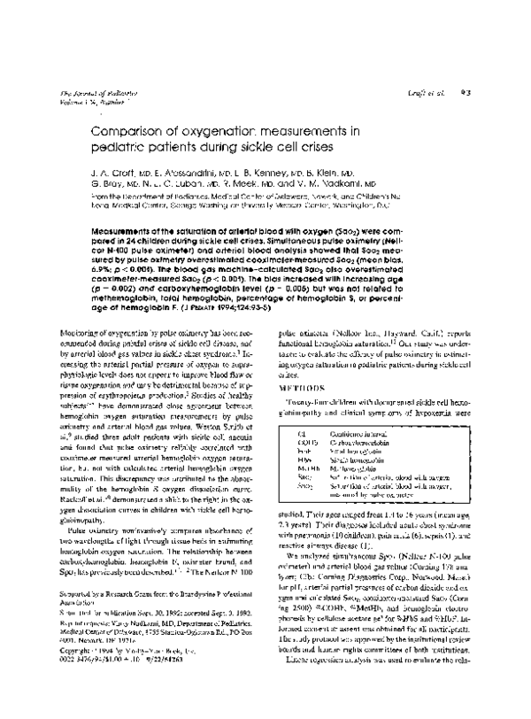 (PDF) Comparison of oxygenation measurements in pediatric patients ...