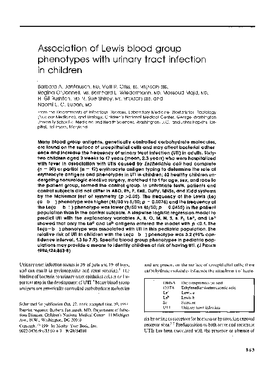 (PDF) Association of Lewis blood group phenotypes with urinary tract ...