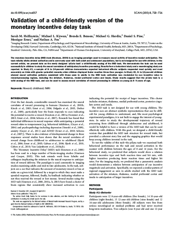 (PDF) Validation of a child-friendly version of the monetary incentive ...