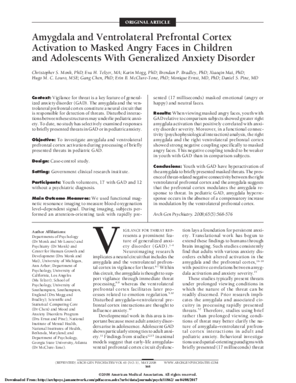 (PDF) Amygdala and ventrolateral prefrontal cortex activation tomasked ...