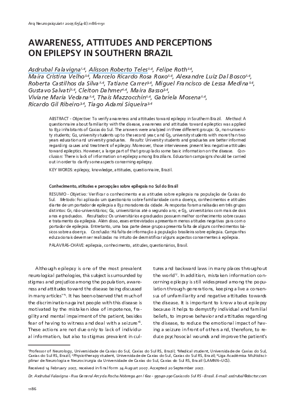 (PDF) Awareness, attitudes and perceptions on epilepsy in Southern Brazil