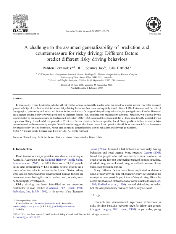 (PDF) A challenge to the assumed generalizability of prediction and countermeasure for risky ...