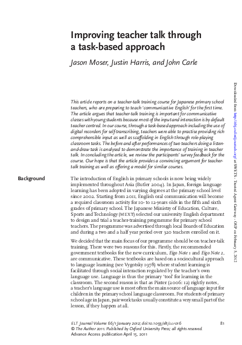 (PDF) Improving teacher talk through a task-based approach