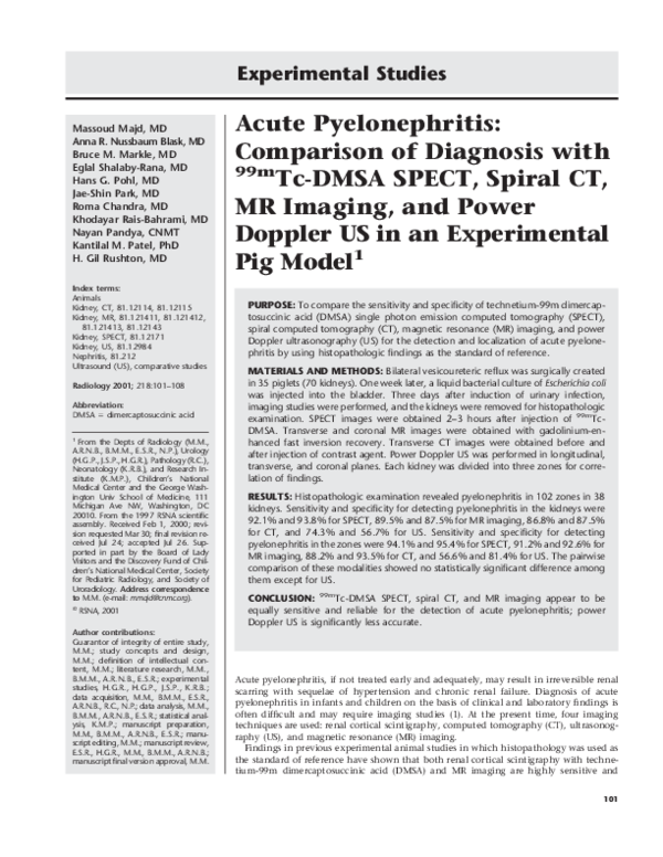 (PDF) Acute Pyelonephritis: Comparison of Diagnosis with 99m Tc-DMSA ...