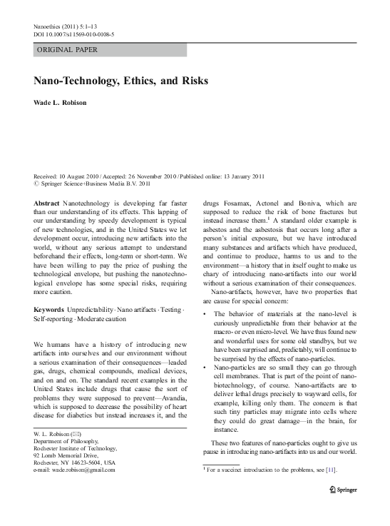 (PDF) Nano-Technology, Ethics, and Risks
