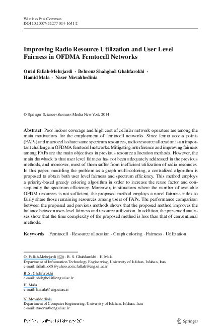 Pdf Improving Radio Resource Utilization And User Level Fairness In Ofdma Femtocell Networks