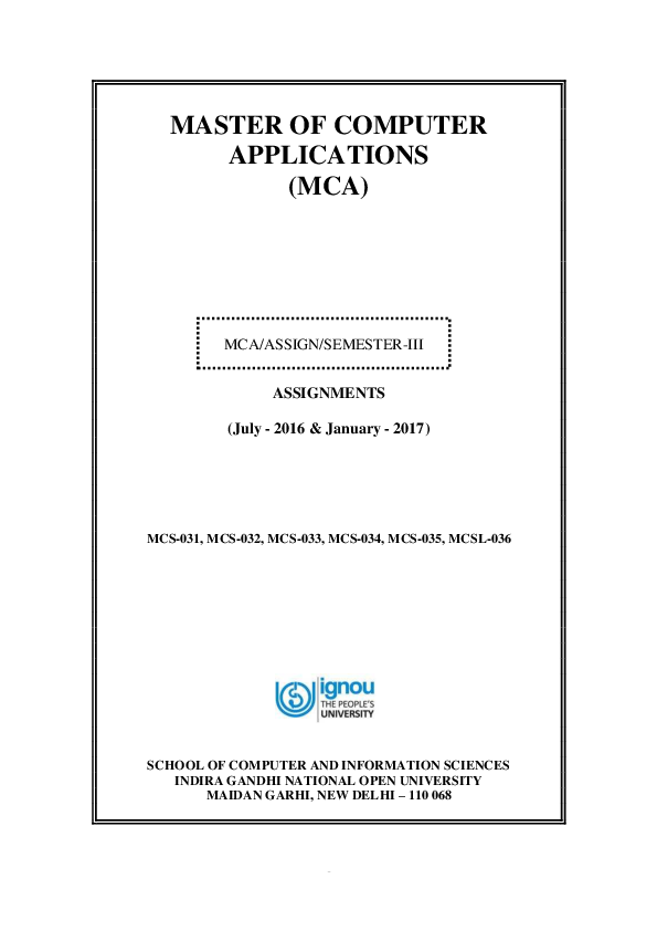 (PDF) MASTER OF COMPUTER APPLICATIONS (MCA) ASSIGNMENTS MCA/ASSIGN/SEMESTER-III | Piyush Sharma ...