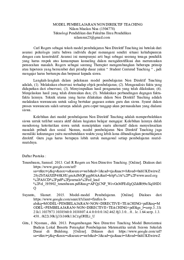(DOC) MODEL PEMBELAJARAN NON DIRECTIVE TEACHING