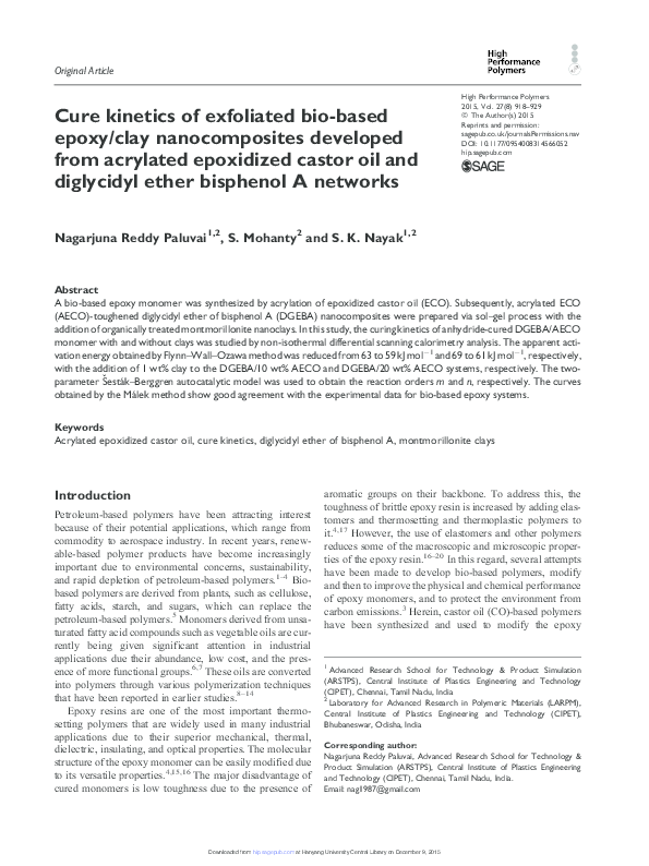 (PDF) Cure Kinetics of Exfoliated Bio-based Epoxy/Clay Nanocomposites ...