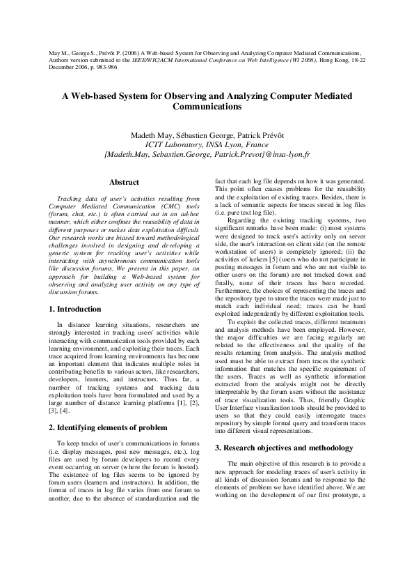 (PDF) A Web-Based System for Observing and Analyzing Computer Mediated Communications