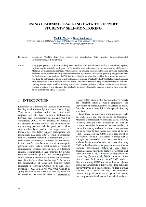 (PDF) Using Learning Tracking Data to Support Students' Self-monitoring
