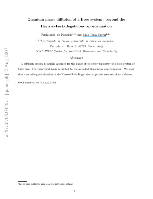 (PDF) Quantum phase diffusion of a Bose system: beyond the Hartree-Fock-Bogoliubov approximation