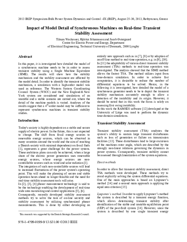 Pdf Impact Of Model Detail Of Synchronous Machines On Real Time